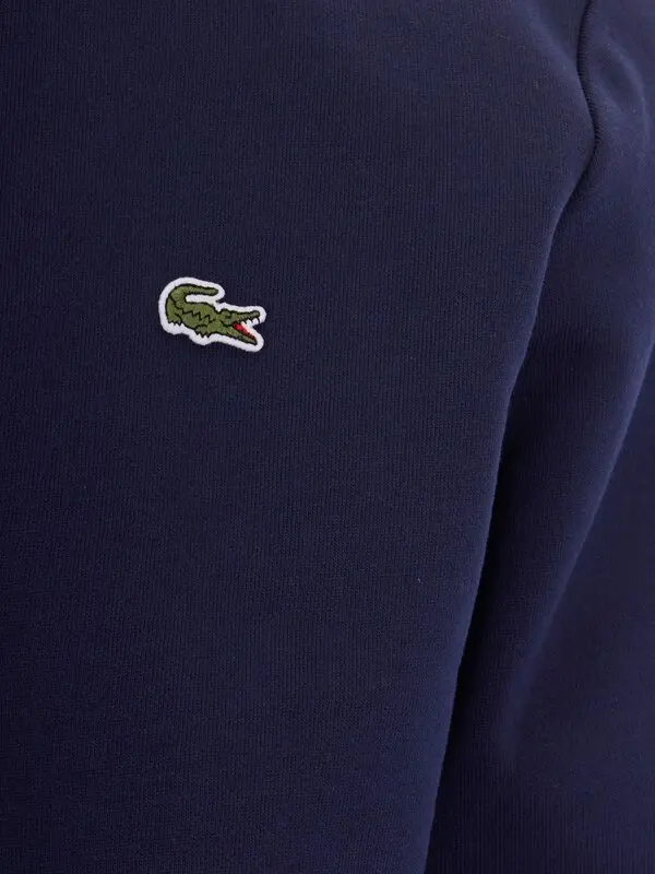 Lacoste Zip-up Cotton Blend Sweatshirt With Turtleneck And Logo Patch - Navy