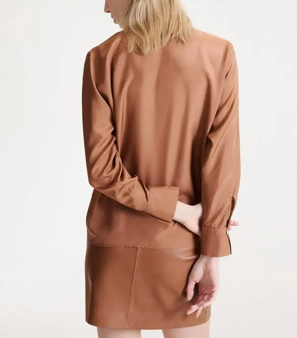 Marella Silk Pussybow Shirt - Brown