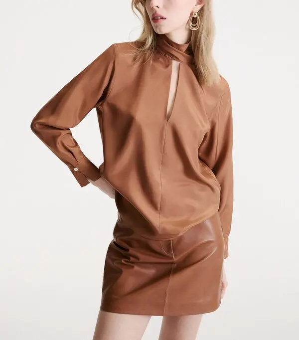 Marella Silk Pussybow Shirt - Brown