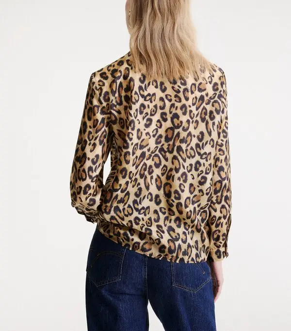 Marella Silk Leopard Print Pussybow Blouse - Beige