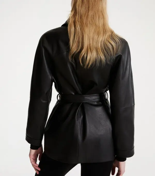 Marella Longline Belted Leather Jacket