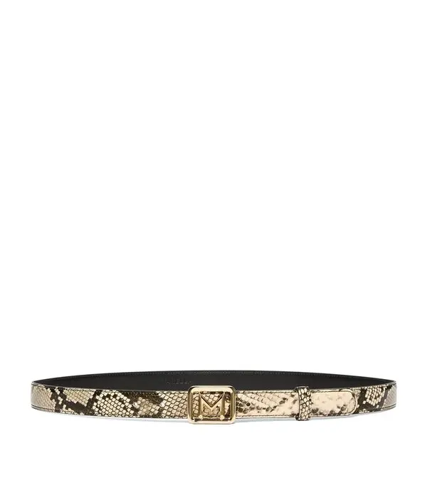 Marella Leather Snake Print Belt - Neutral