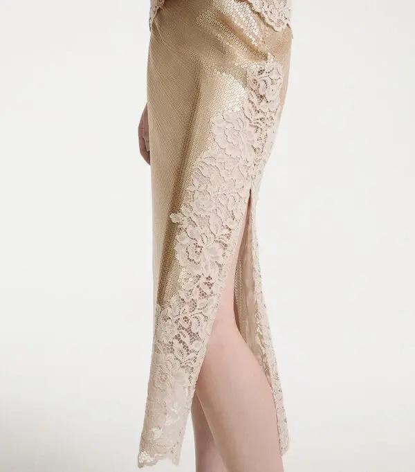 Marella Sequin Lace-trim Midi Skirt