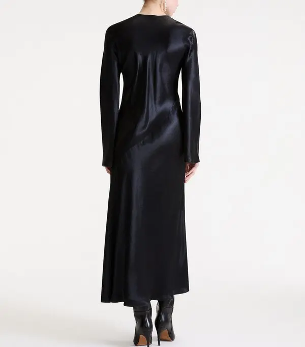 Marella Satin V-neck Maxi Dress - Navy