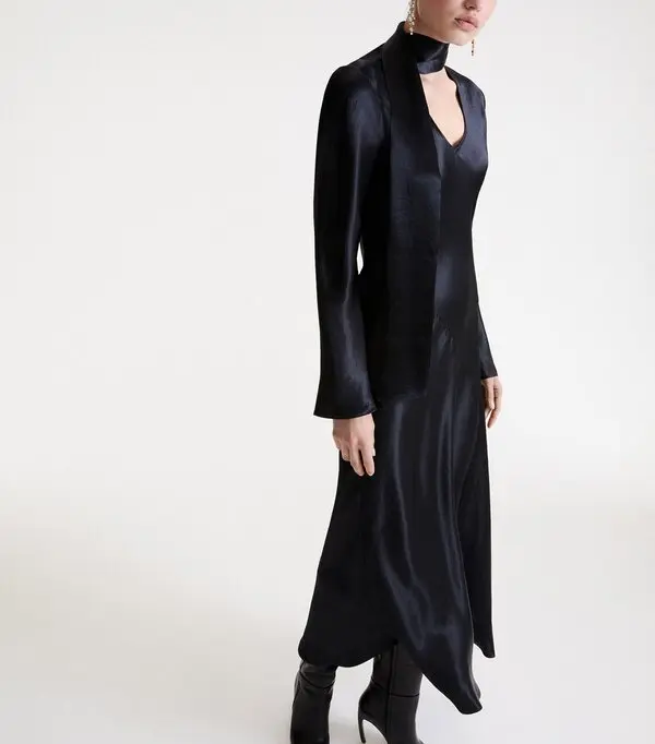 Marella Satin V-neck Maxi Dress - Navy