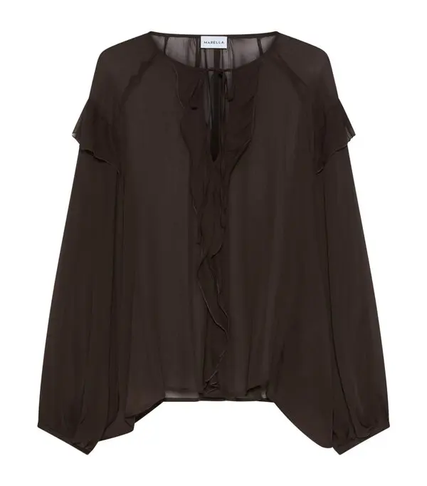 Marella Crepon Sheer Ruffle Blouse