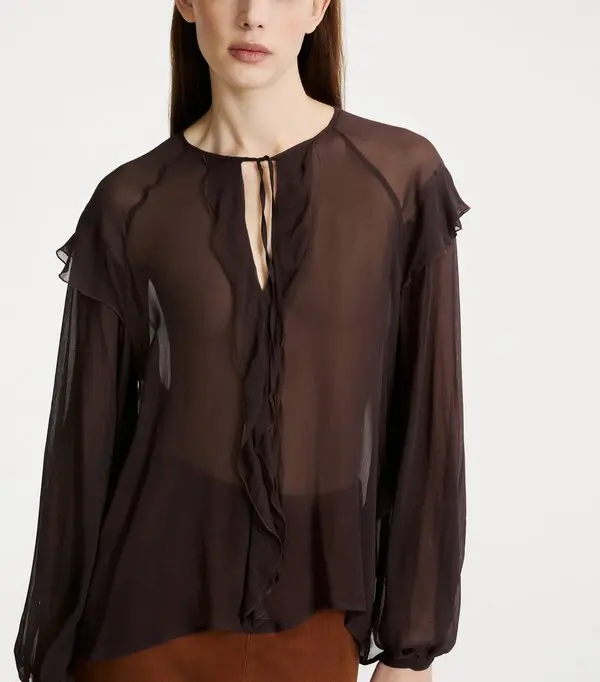 Marella Crepon Sheer Ruffle Blouse
