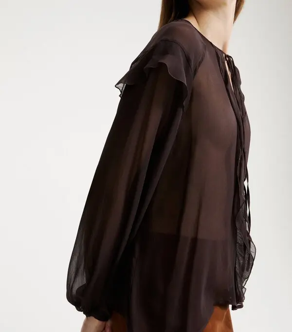 Marella Crepon Sheer Ruffle Blouse