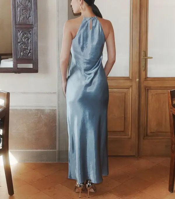 Marella Satin Halterneck Maxi Dress - Blue