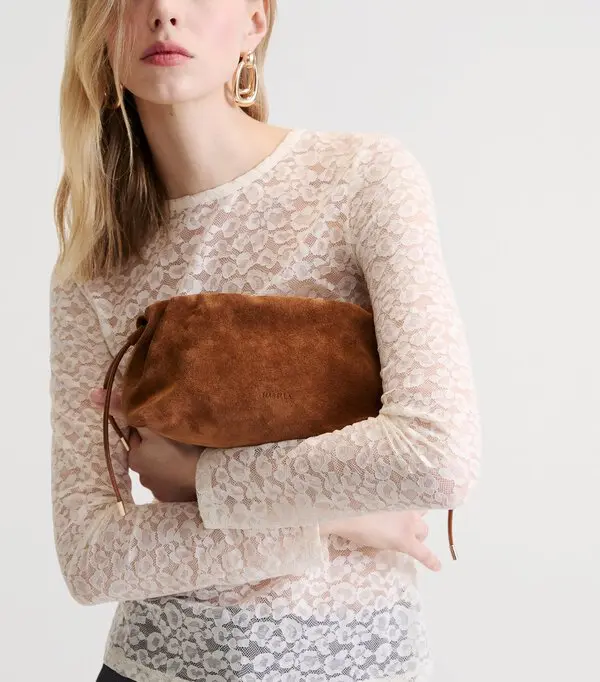 Marella Suede Clutch Bag - Brown