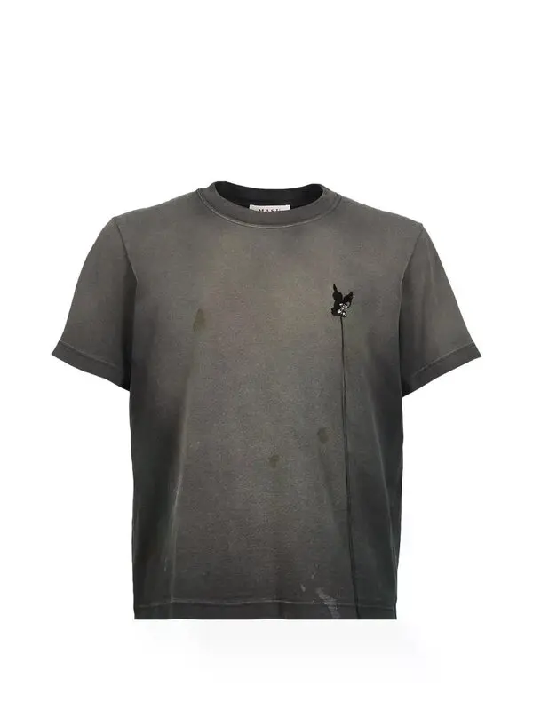 MASU Angel-embroidered Washed-effect T-shirt - Grey