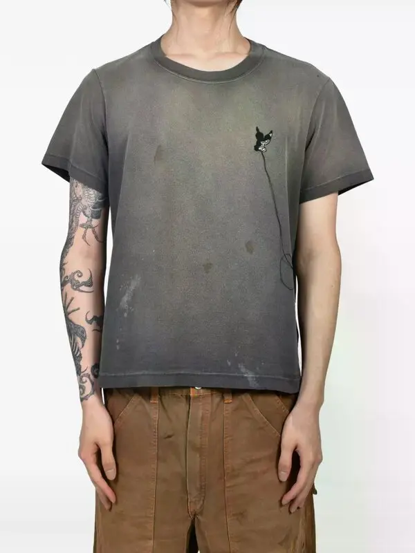 MASU Angel-embroidered Washed-effect T-shirt