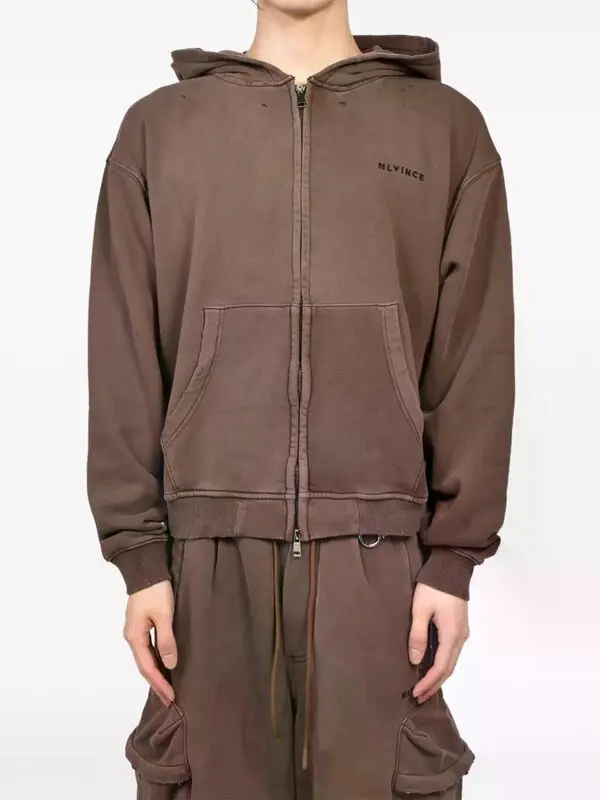 MLVINCE Logo-embroidered Distressed Hoodie