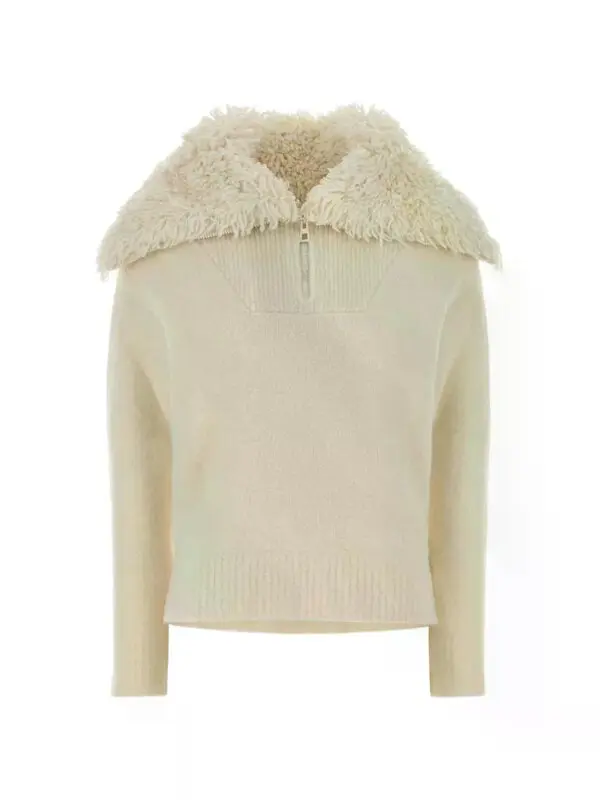 Loewe Shearling-collar Zip-up Sweater - Neutrals