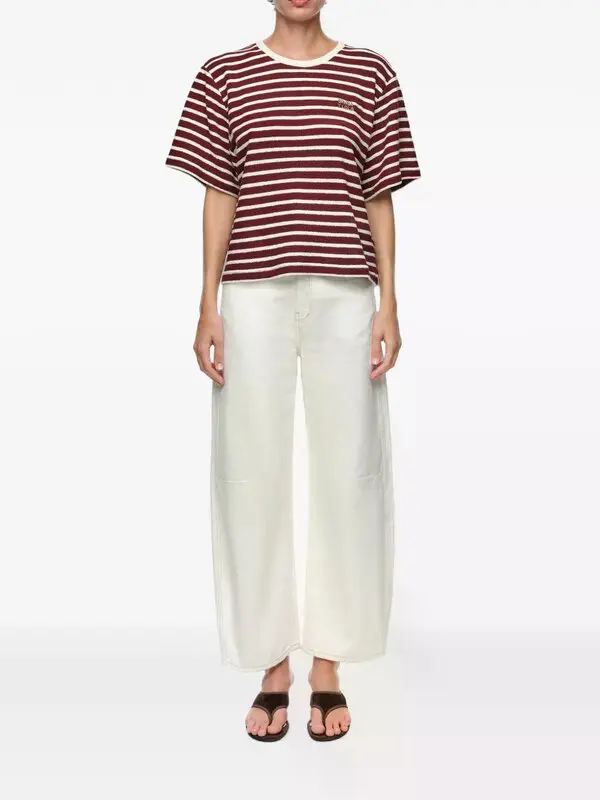 Bimba Y Lola Boxy Terry Cotton T-shirt With Maroon Stripes - Red