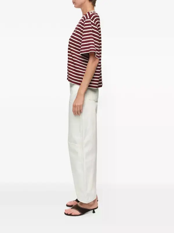 Bimba Y Lola Boxy Terry Cotton T-shirt With Maroon Stripes - Red