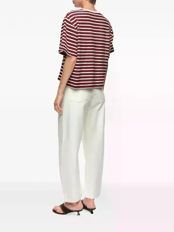 Bimba Y Lola Boxy Terry Cotton T-shirt With Maroon Stripes - Red