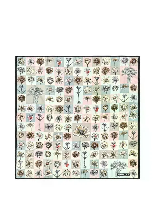 Bimba Y Lola Gray Botanical Mosaic Composition Scarf - Grey