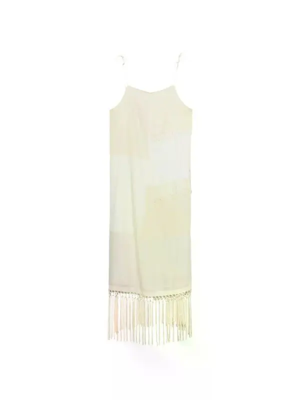 Bimba Y Lola Cream Patchwork Dress With Fringe Details - Neutrals