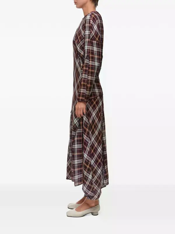 Bimba Y Lola Garnet Checked Patchwork Dress With Batwing Sleeves