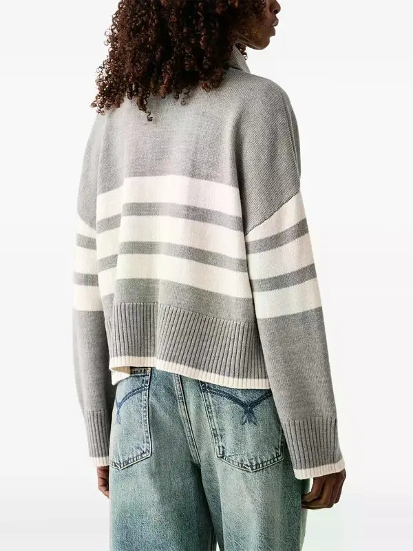 Patrizia Pepe Striped Embroidered-logo Jumper - Grey