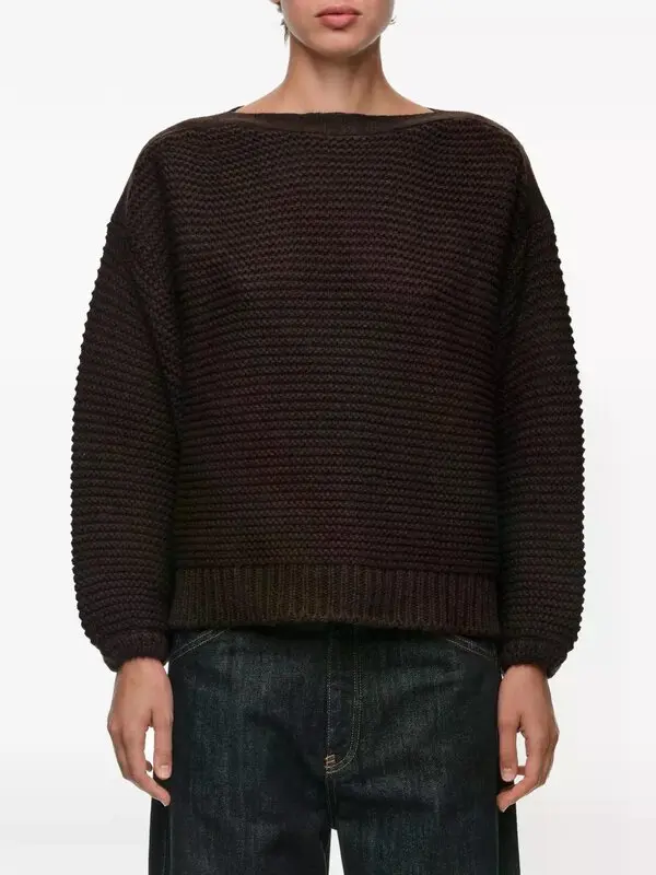 Bimba Y Lola Dark Chocolate Boat-neck Sweater With Volume - Brown