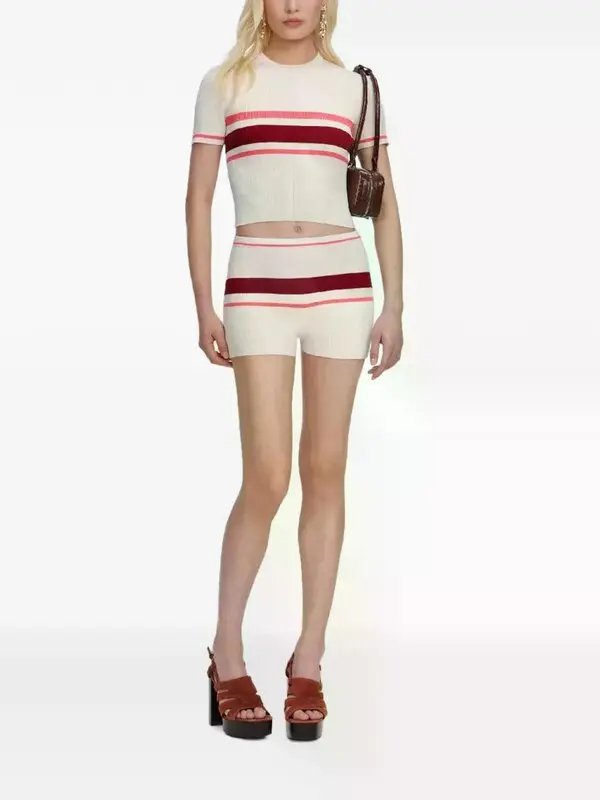 SELF-PORTRAIT Striped Ribbed-knit Shorts