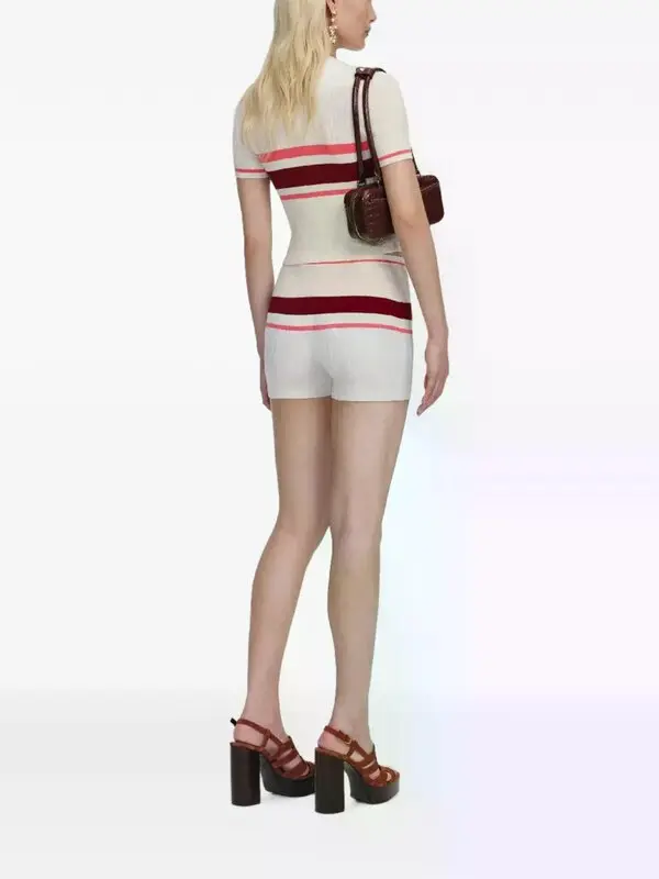 SELF-PORTRAIT Striped Ribbed-knit Shorts