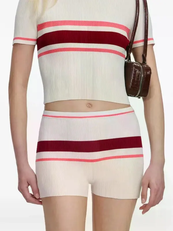 SELF-PORTRAIT Striped Ribbed-knit Shorts
