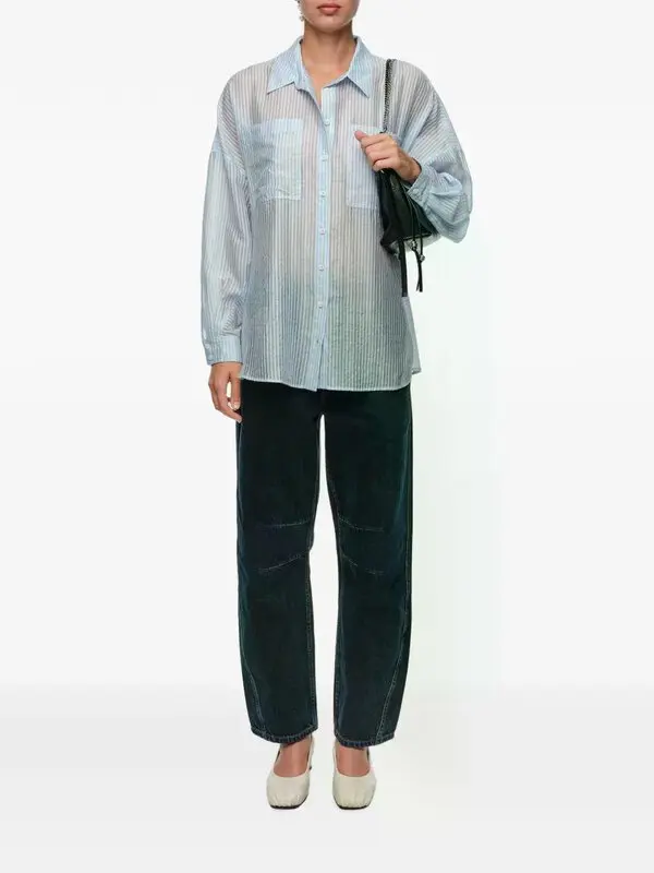 Bimba Y Lola Light Oversize Shirt With Mini Rivets And Stripes