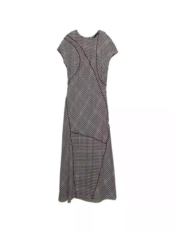 Bimba Y Lola Dark-brown Checked Patchwork Dress With Raw-edge Detailing - Black