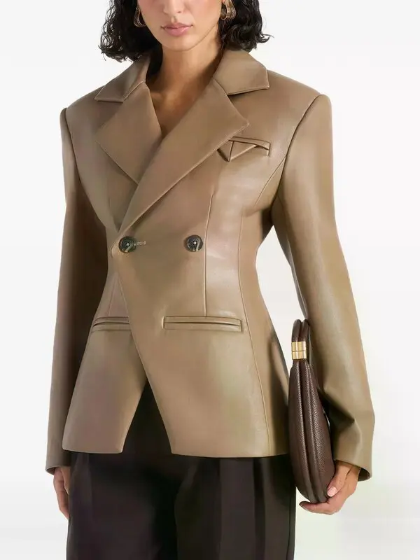Manière De Voir Beatrice Leather Double-breasted Hourglass Blazer