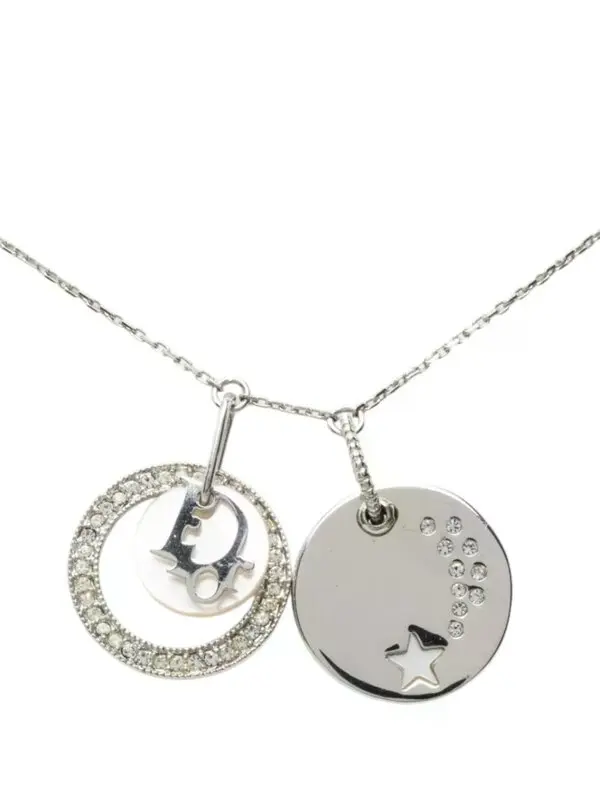 Dior 20th Century Brass And Strass Double Pendant Charm Necklace Costume Necklace - Silver