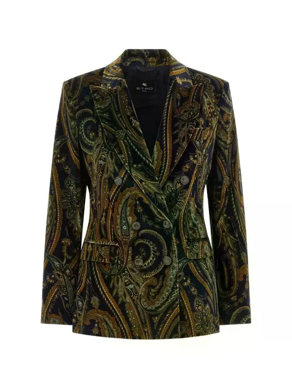 Etro Double-breasted Cotton Velvet Jacket With Floral Overprint