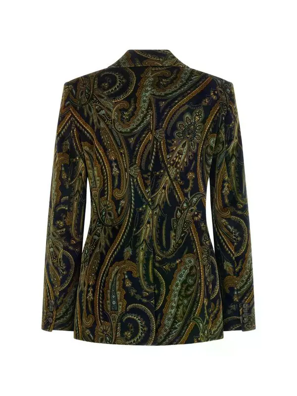 Etro Double-breasted Cotton Velvet Jacket With Floral Overprint