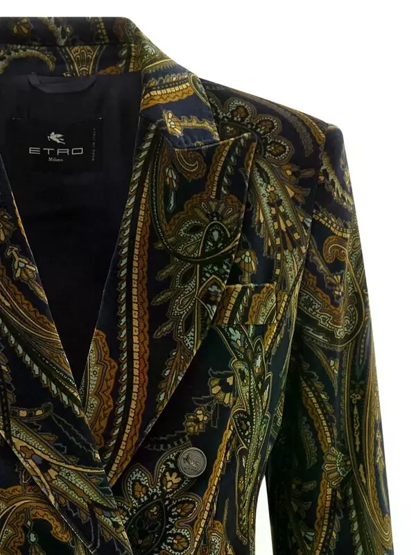 Etro Double-breasted Cotton Velvet Jacket With Floral Overprint