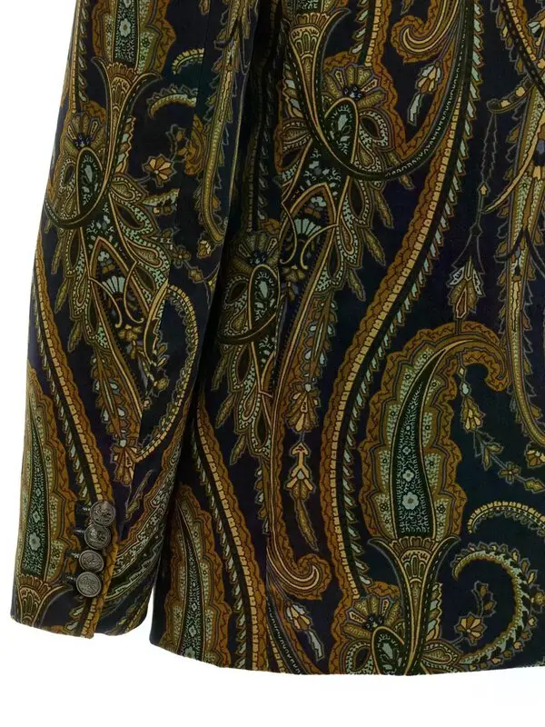 Etro Double-breasted Cotton Velvet Jacket With Floral Overprint