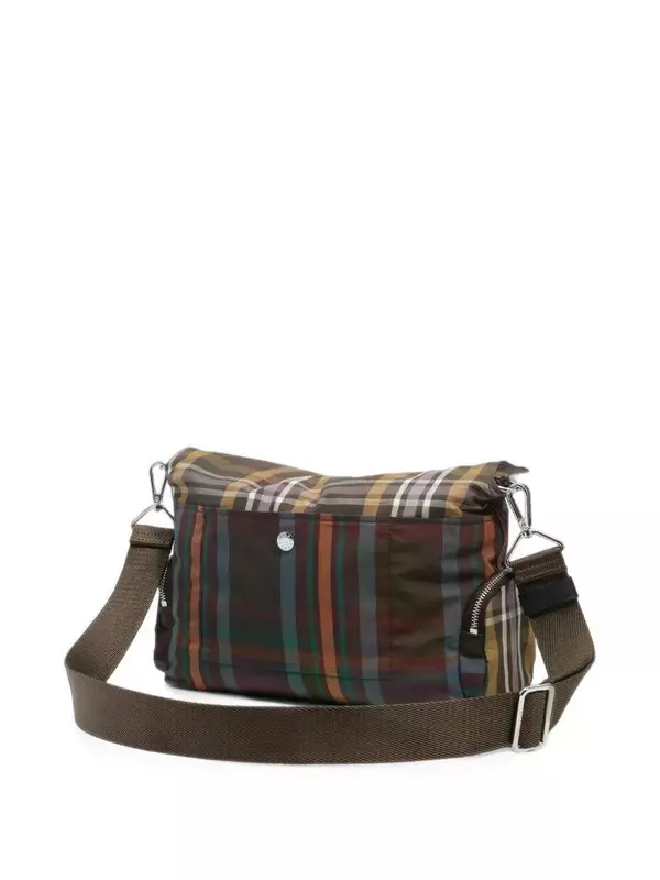 Bimba Y Lola Large Chocolate Green Tartan Pocket Flap Bag