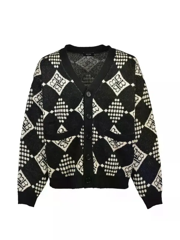 BREATH Diamond-knit Geometric-pattern Cardigan - Black