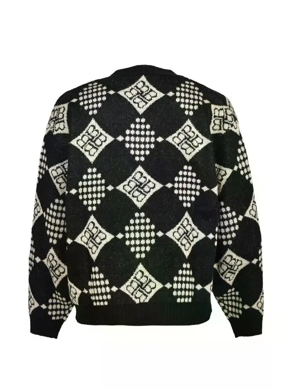 BREATH Diamond-knit Geometric-pattern Cardigan - Black