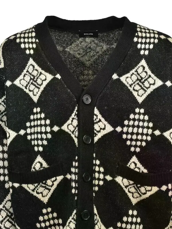 BREATH Diamond-knit Geometric-pattern Cardigan - Black