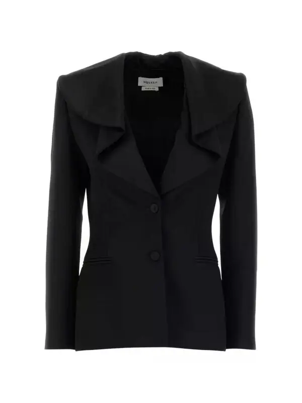 Alexander McQueen Ruffled Collarless Fitted Blazer - Black