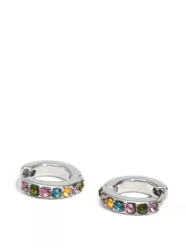 Bimba Y Lola Mini Hoop Earrings With Multicolor Crystals - Silver