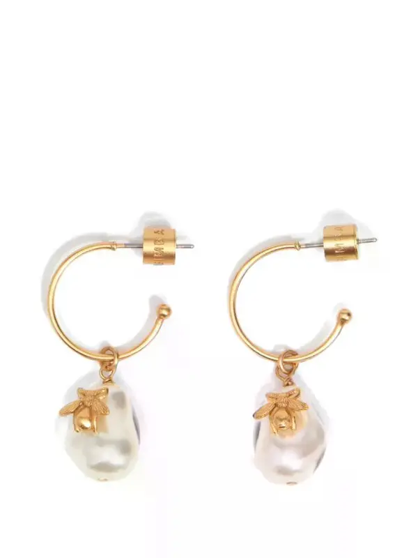 Bimba Y Lola Medium Bee And Pearl Hoop Earrings