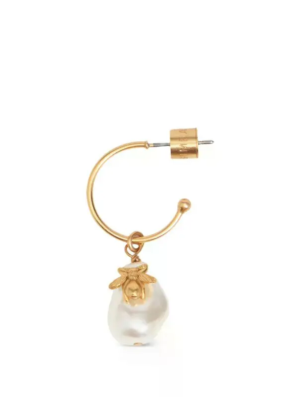 Bimba Y Lola Medium Bee And Pearl Hoop Earrings - Gold