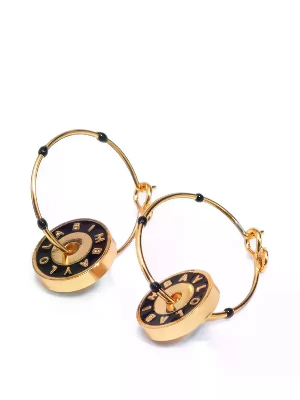 Bimba Y Lola Medium Black Enamel Logo Hoop Earrings
