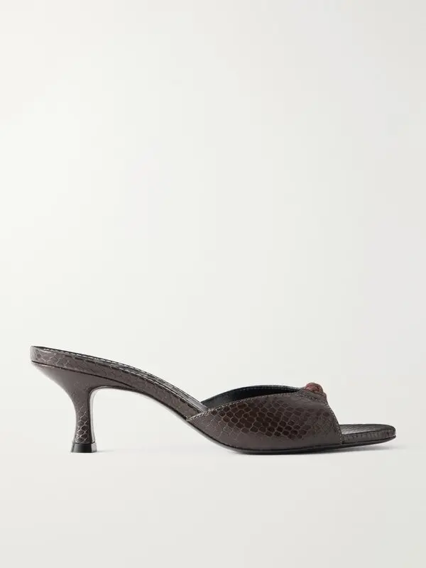 Staud Brynn 70 Snake-effect Leather Mules