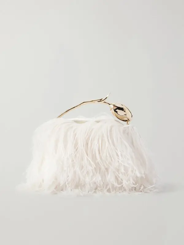 Erdem Bloom Leather-trimmed Feather Top Handle Bag