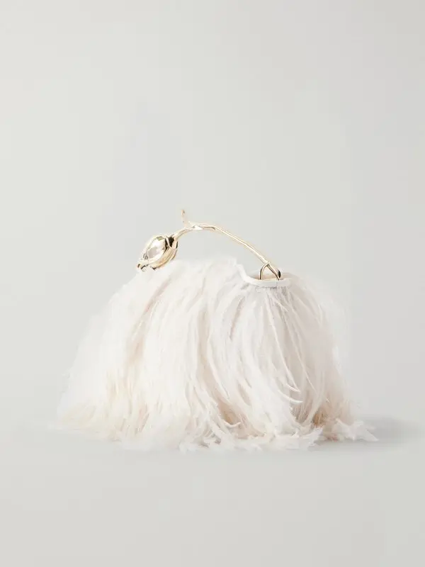 Erdem Bloom Leather-trimmed Feather Top Handle Bag