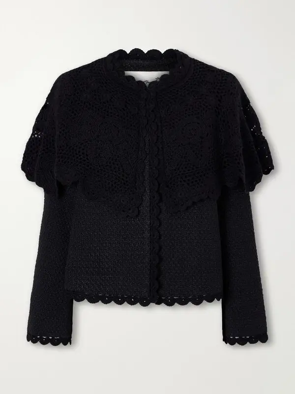 Sea Wright Cape-detailed Crochet-trimmed Bouclé Jacket